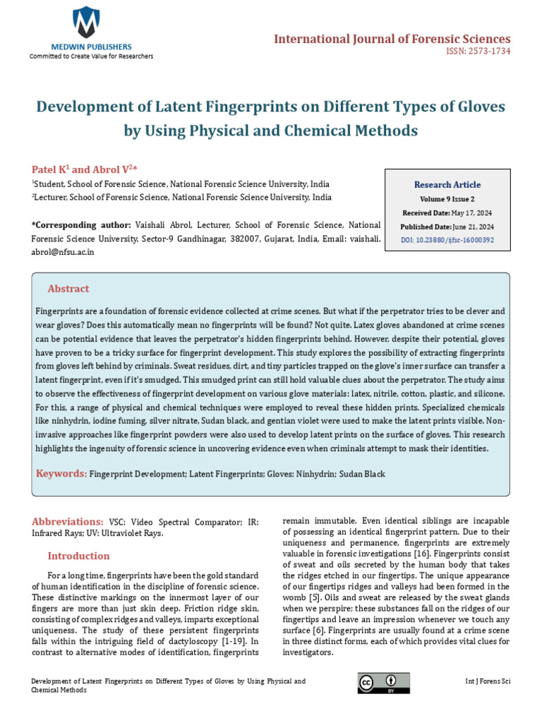 Development of Latent Fingerprints On Different Types of Gloves by ...