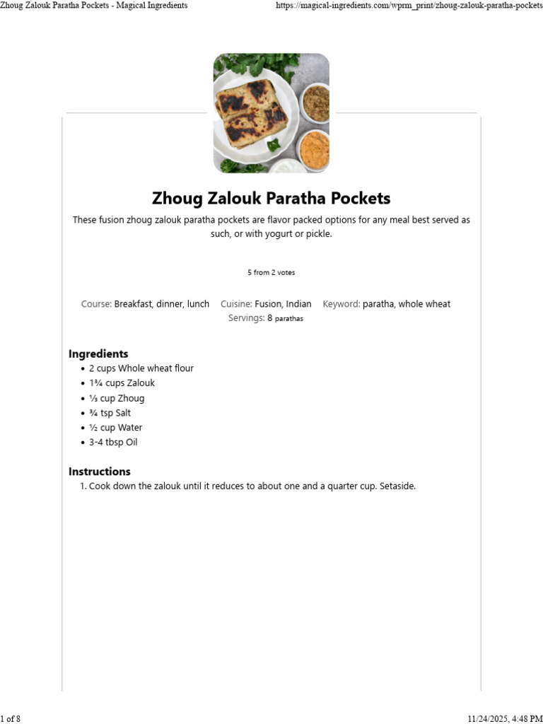 Zhoug Zalouk Paratha Pockets - Magical Ingredients | PDF | Tablespoon ...