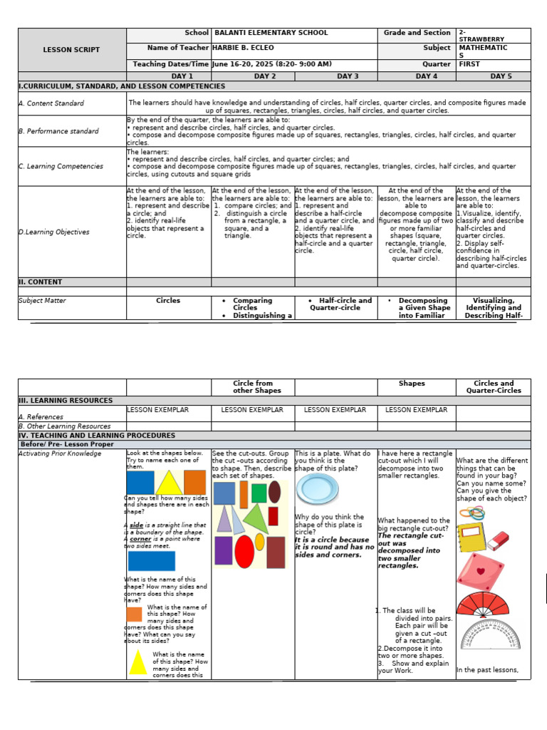 Math DLL Q1 Week 1 | PDF | Shape | Rectangle