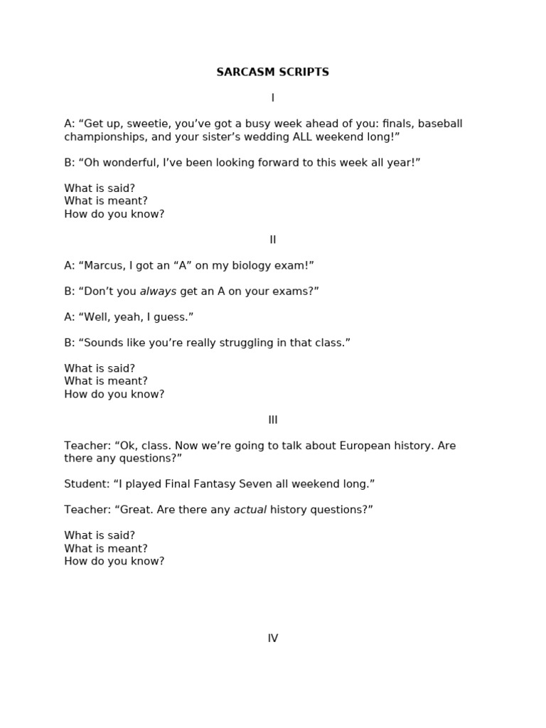 Sarcasm Scripts | PDF