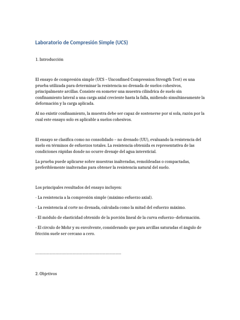 Laboratorio Compresion Simple UCS | PDF | Deformación (ingeniería ...