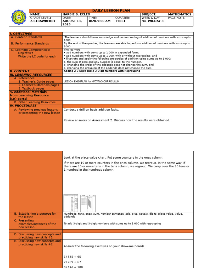 Math Q1 W8 Day 3 | PDF | Differentiated Instruction | Learning
