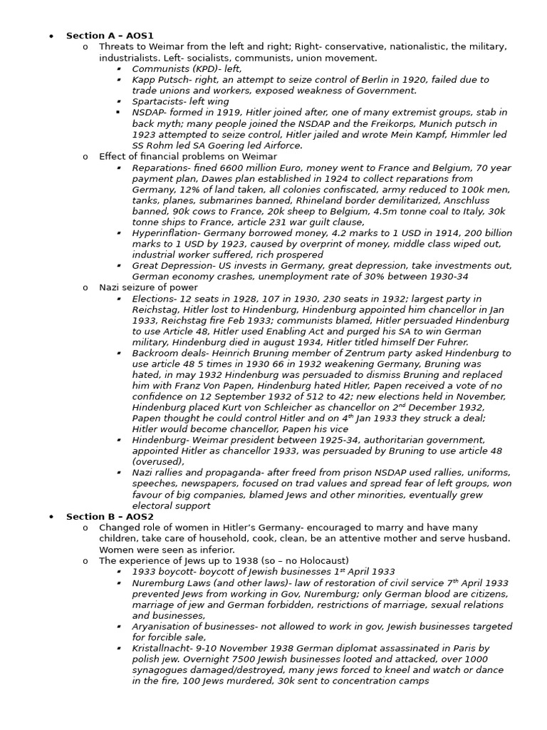 11HIS Exam Revision Sem 1 2025 | PDF | Adolf Hitler | Weimar Republic