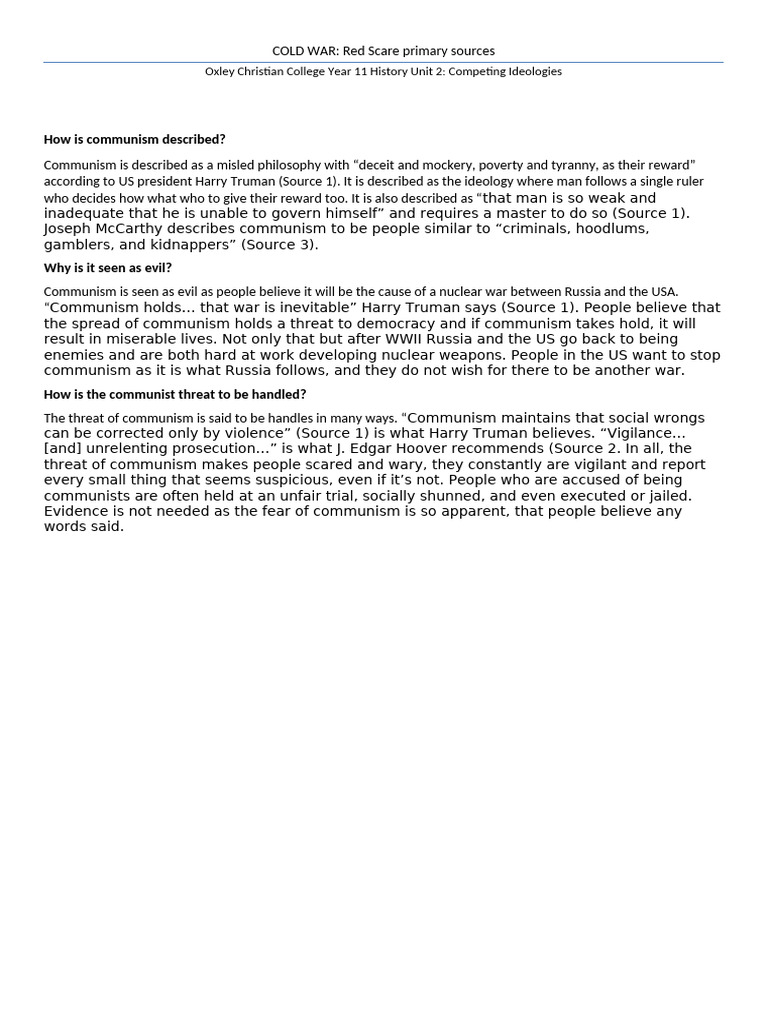 Red Scare Primary Sources | PDF
