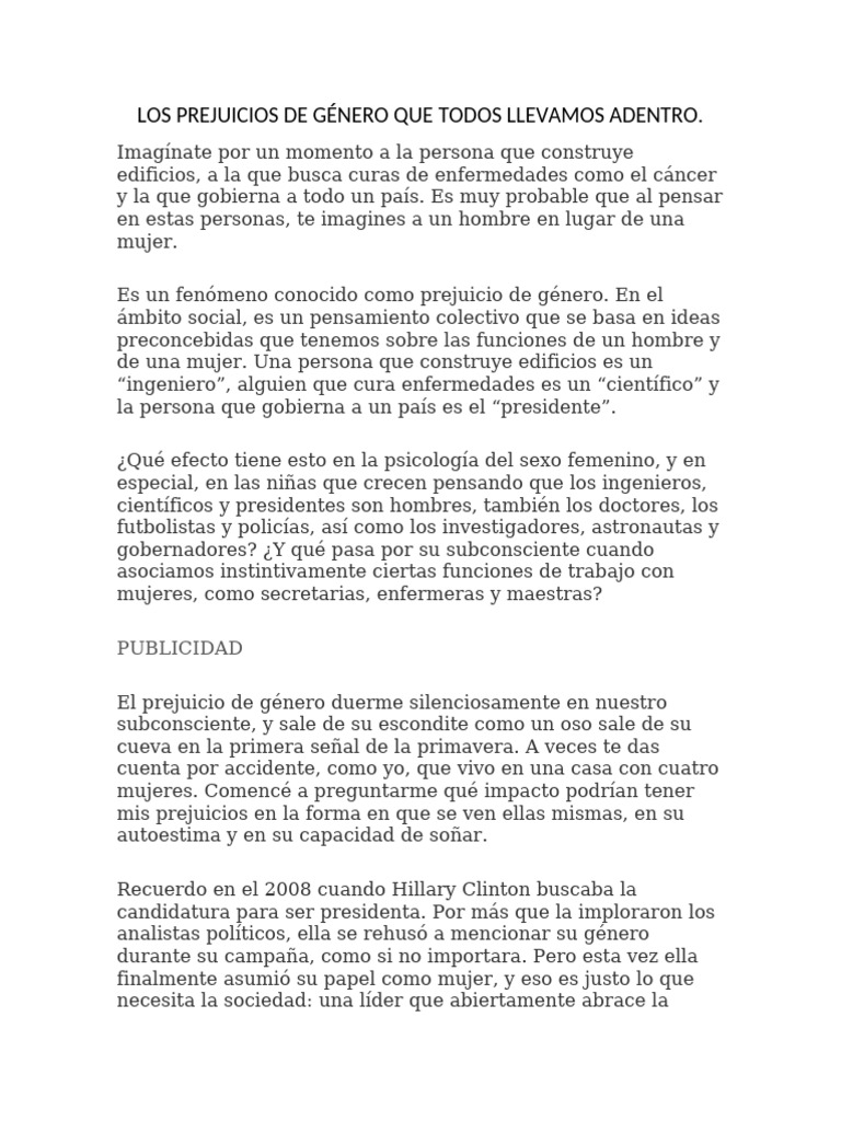Los Prejuicios de Género Que Todos Llevamos Adentro | PDF | Conceptos ...
