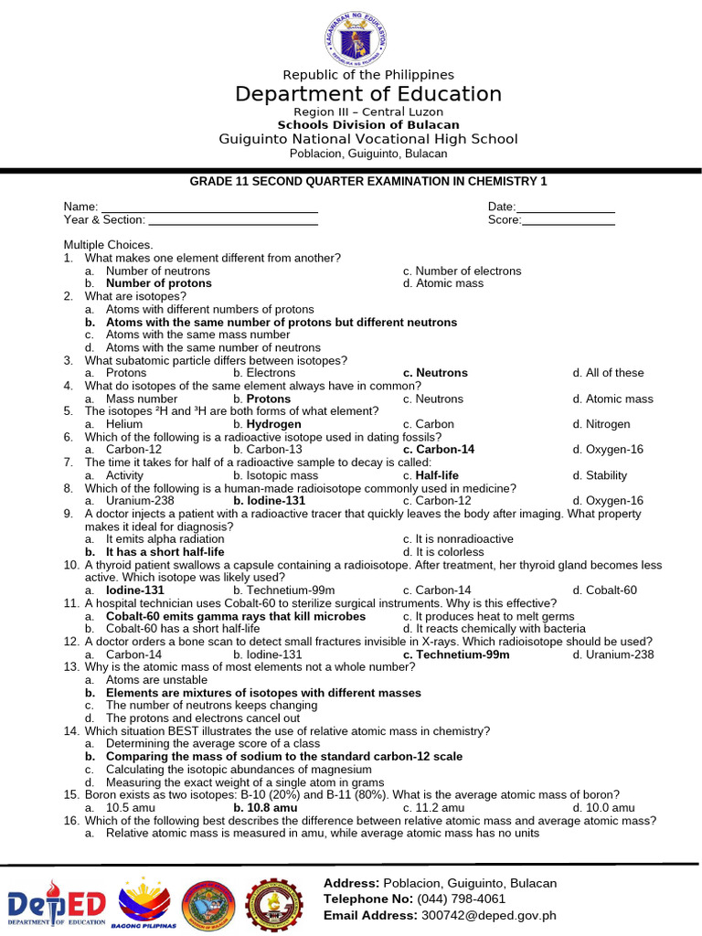 Grade 11 Chemistry Exam Questions | PDF | Mole (Unit) | Molecules