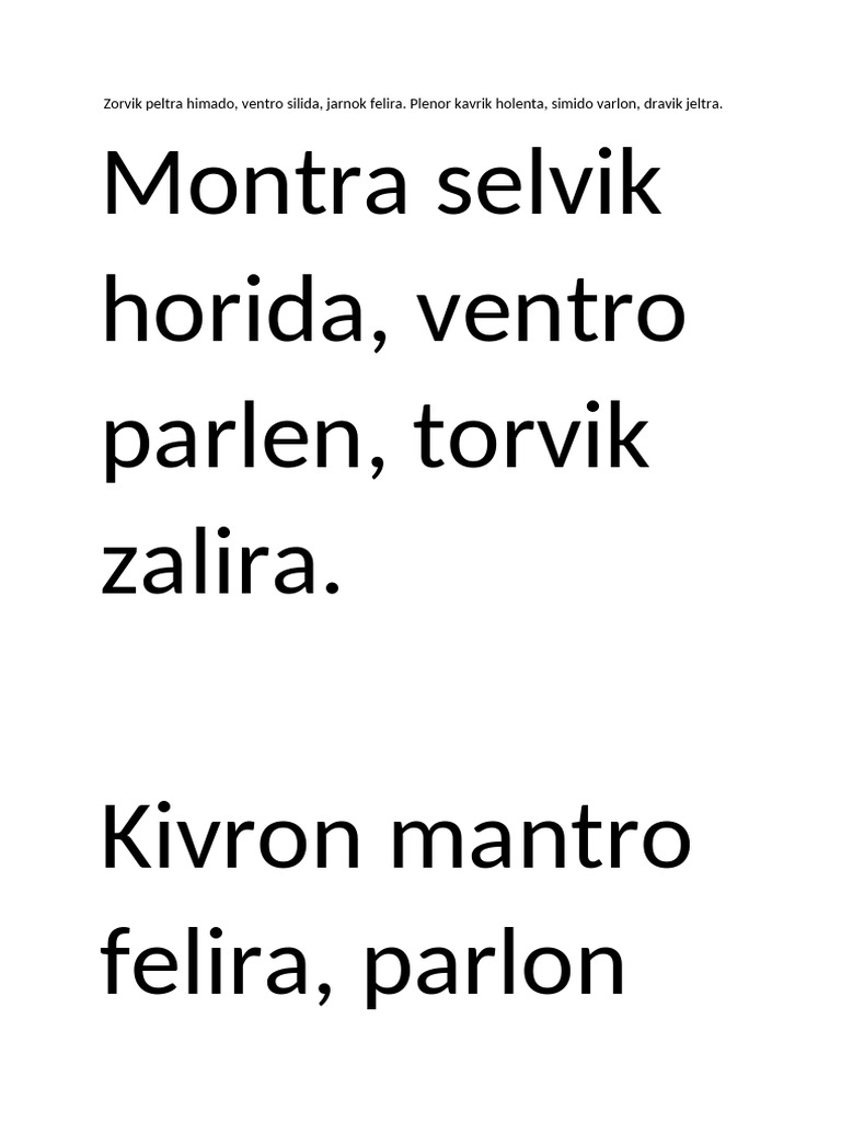 Montra Selvik Horida, Ventro Parlen, Torvik Zalira. Kivron Mantro ...