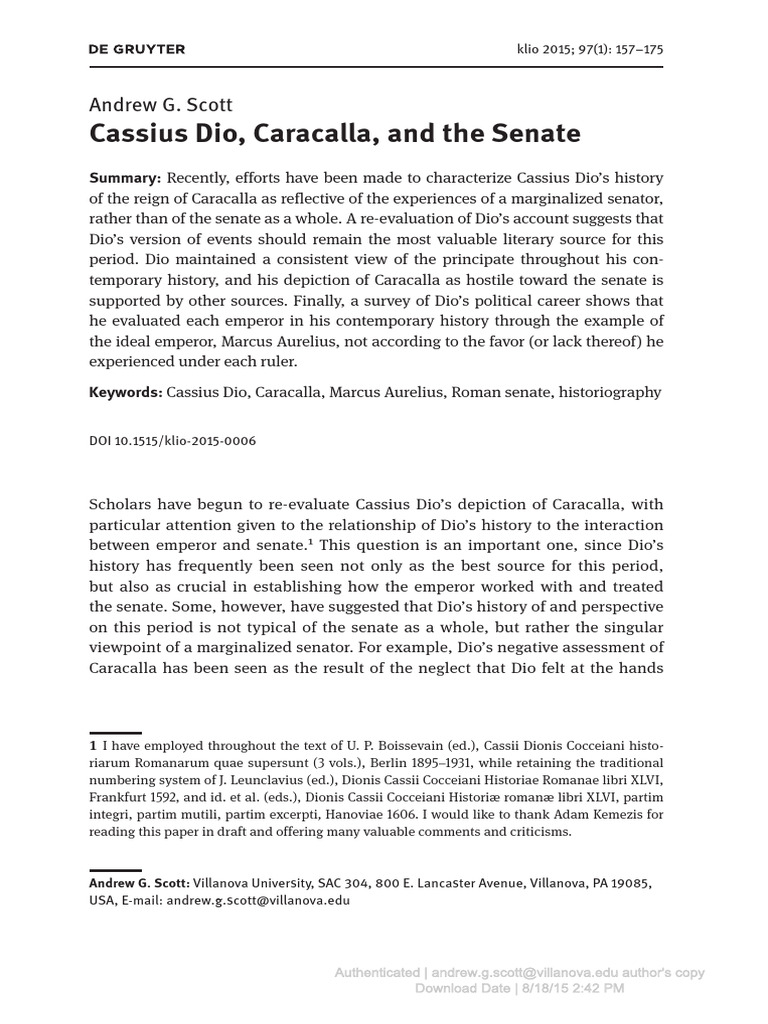 Cassius Dio Caracalla and The Senate Kli | PDF | Roman Empire | Ancient ...