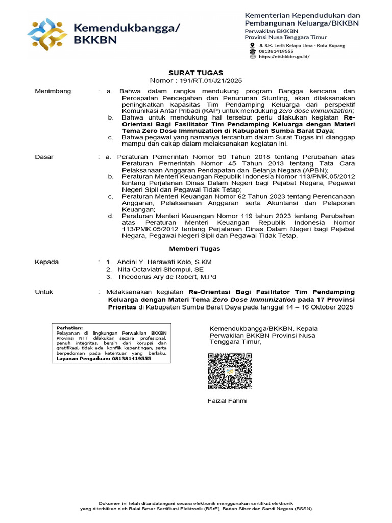 Surat Tugas Zero Dose SBD | PDF