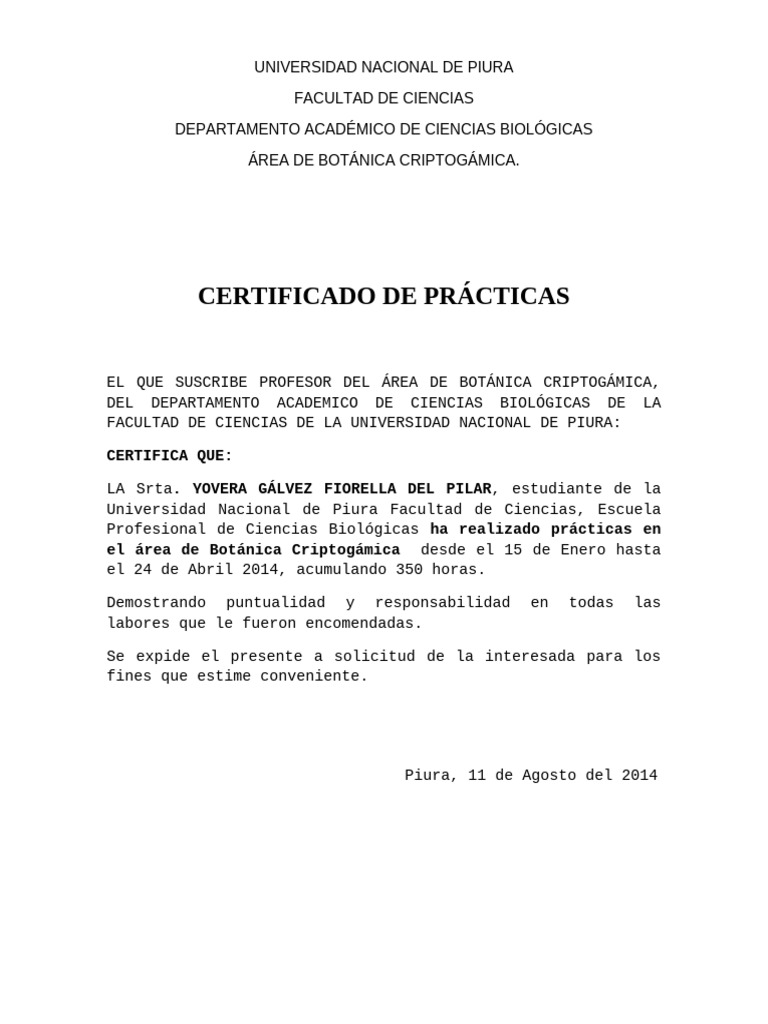Certificado de Prácticas | PDF