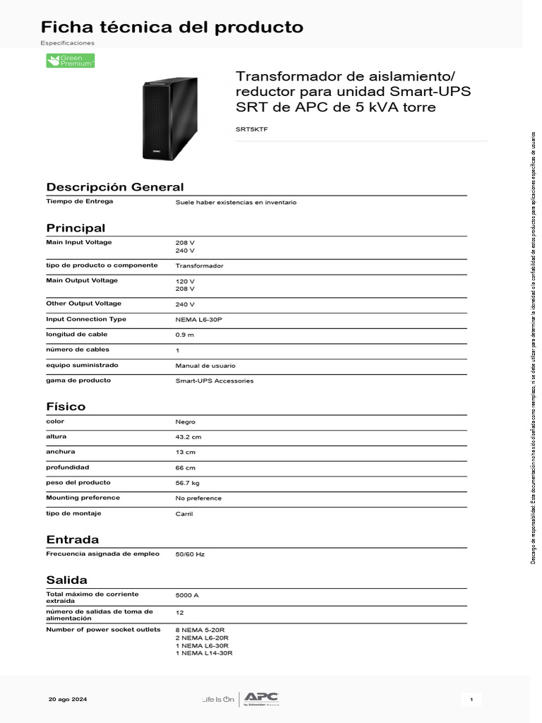APC Accesorios-de-SmartUPS SRT5KTF | PDF