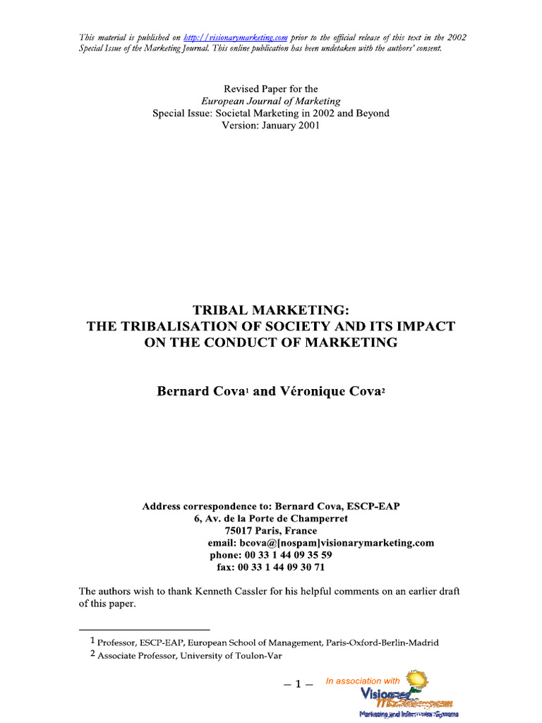 Cova, B. & Cova, V. (2002) Tribal Marketing | PDF