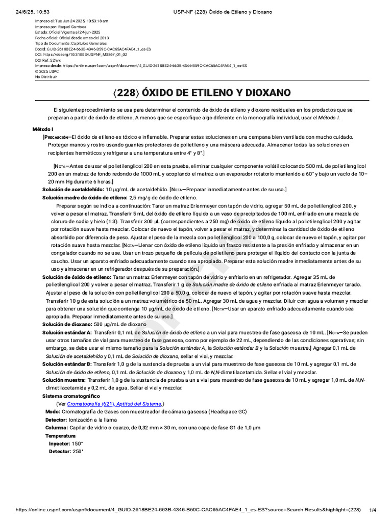 Análisis de Óxido de Etileno y Dioxano | PDF | Cromatografía de gases ...