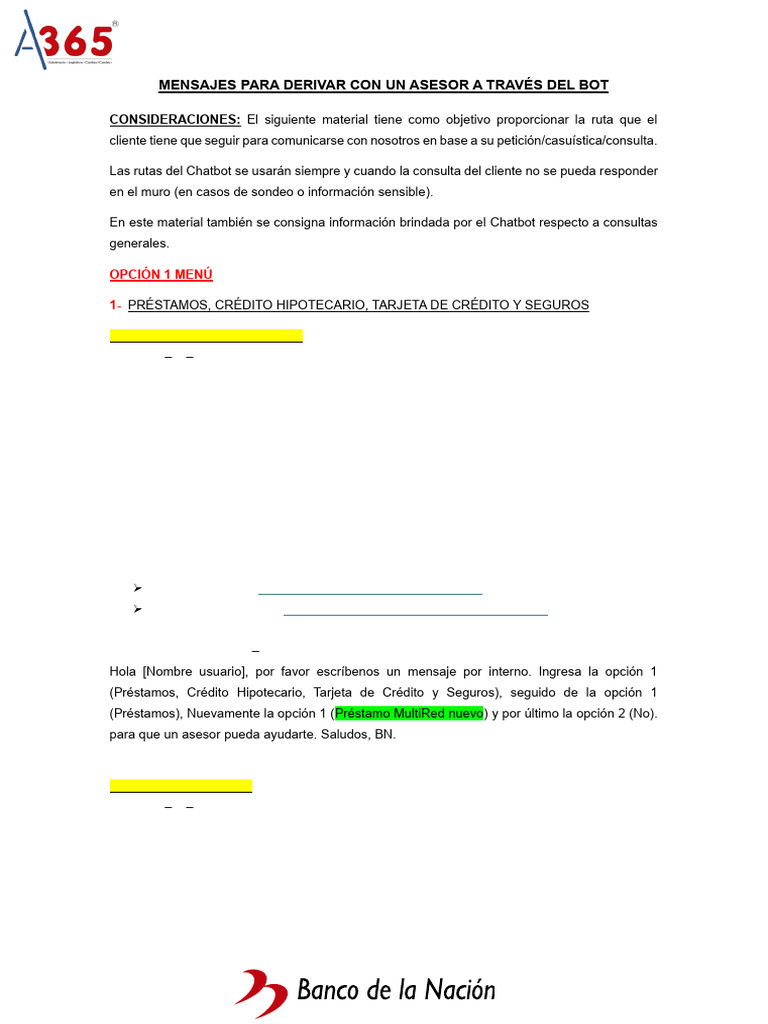 Mensajes para Derivar Asesoría BN | PDF | Aplicación movil | Préstamos