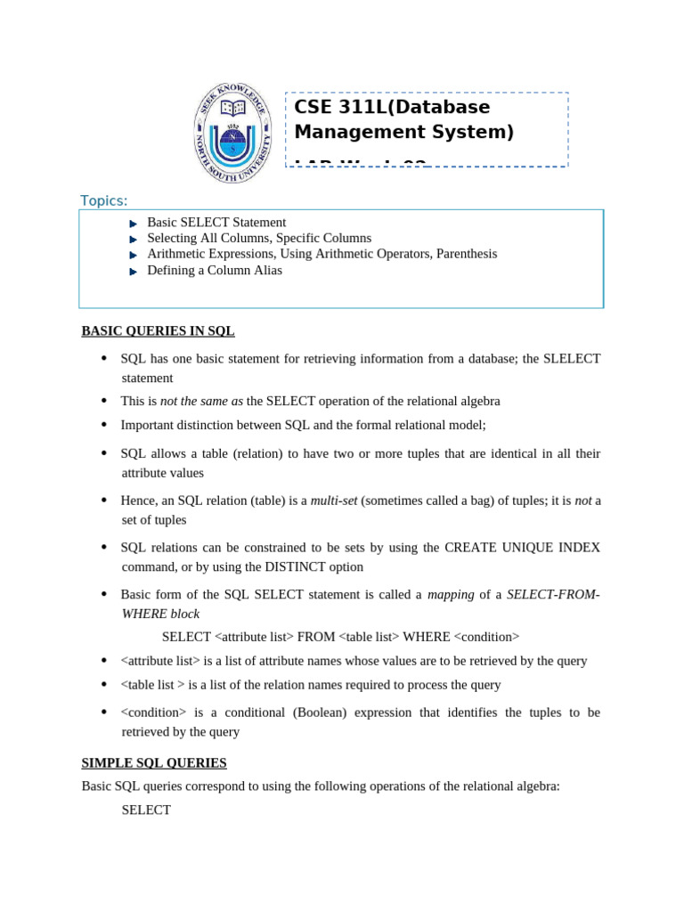 Week_2_311L | PDF | Relational Model | Sql