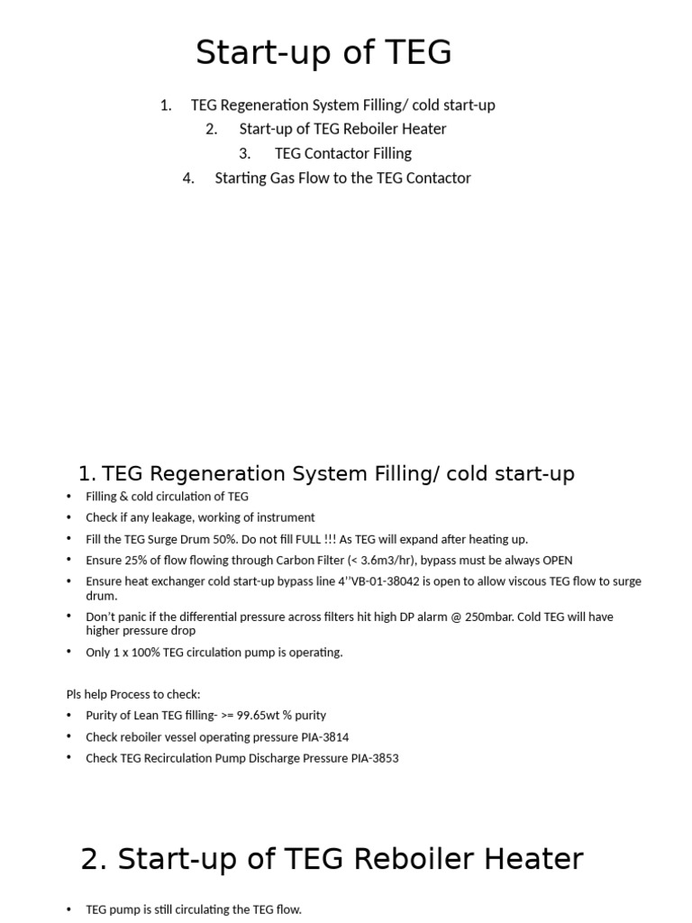 TEG System Start-up Procedures Guide | PDF | Pump | Gases