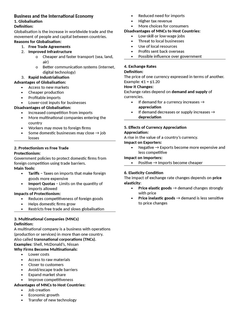Business and The International Economy Note | PDF | Elasticity ...