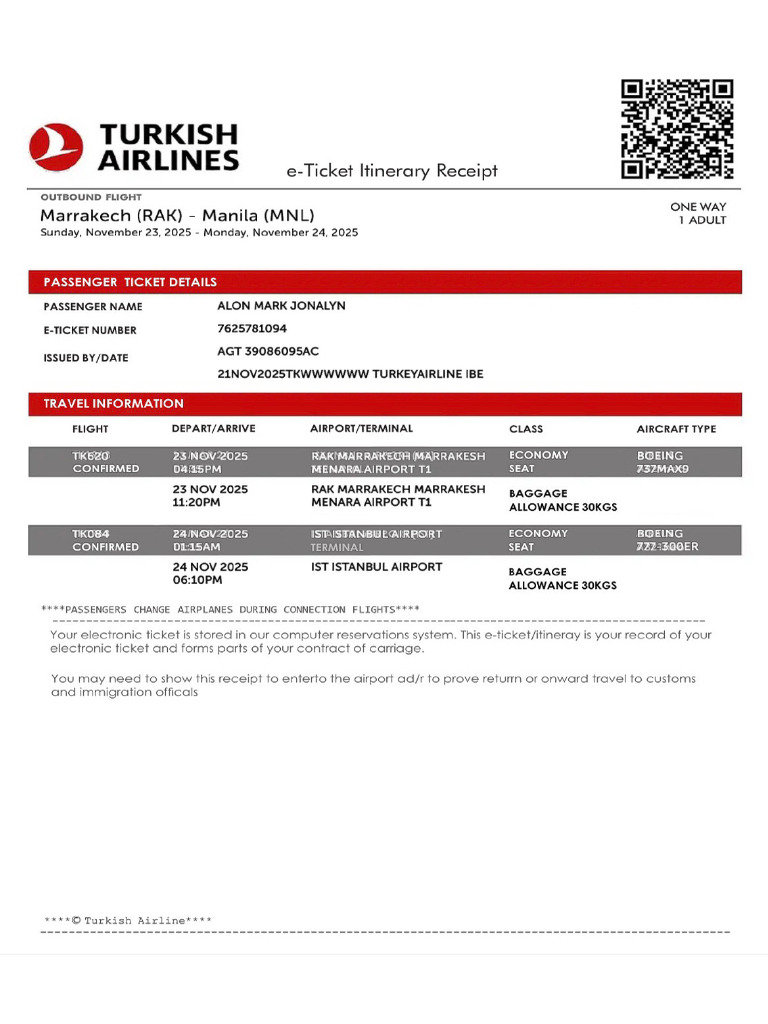 Turkish Airlines E-Ticket Confirmed 2 | PDF