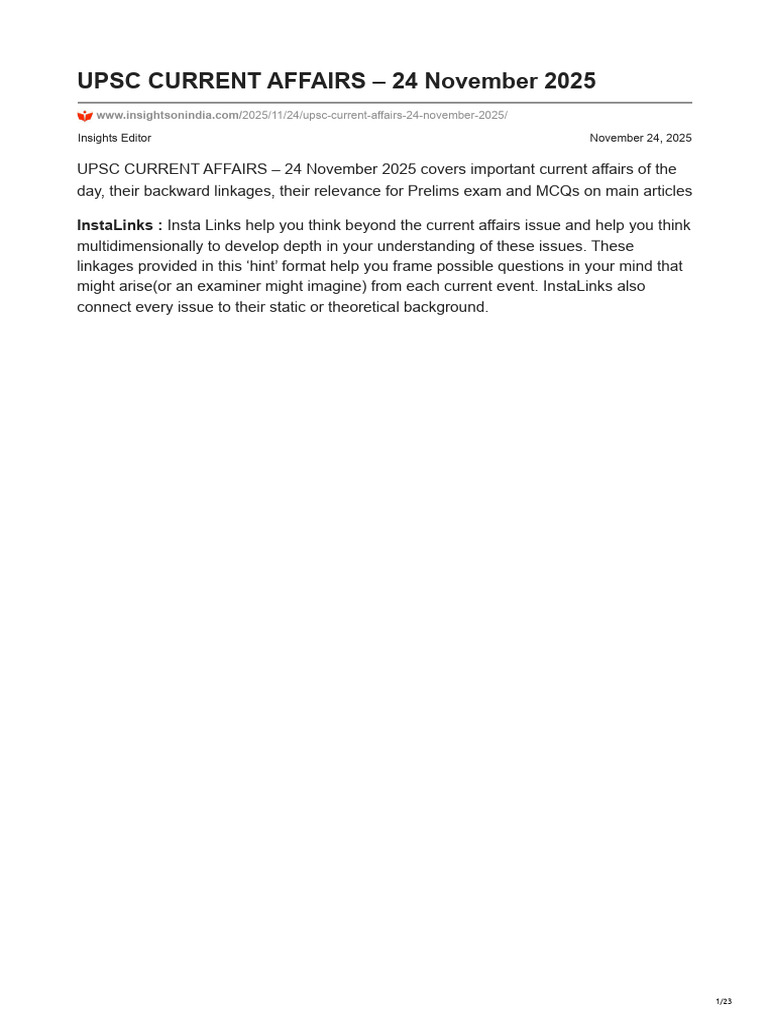 UPSC CURRENT AFFAIRS - 24 November 2025 | PDF | Ukraine