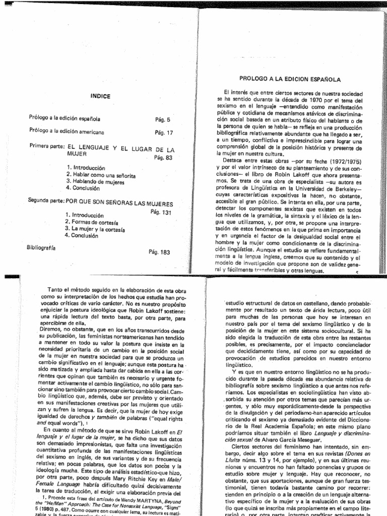 Lakoff, Robin (1975) El Lenguaje y El Lugar de La Mujer | PDF