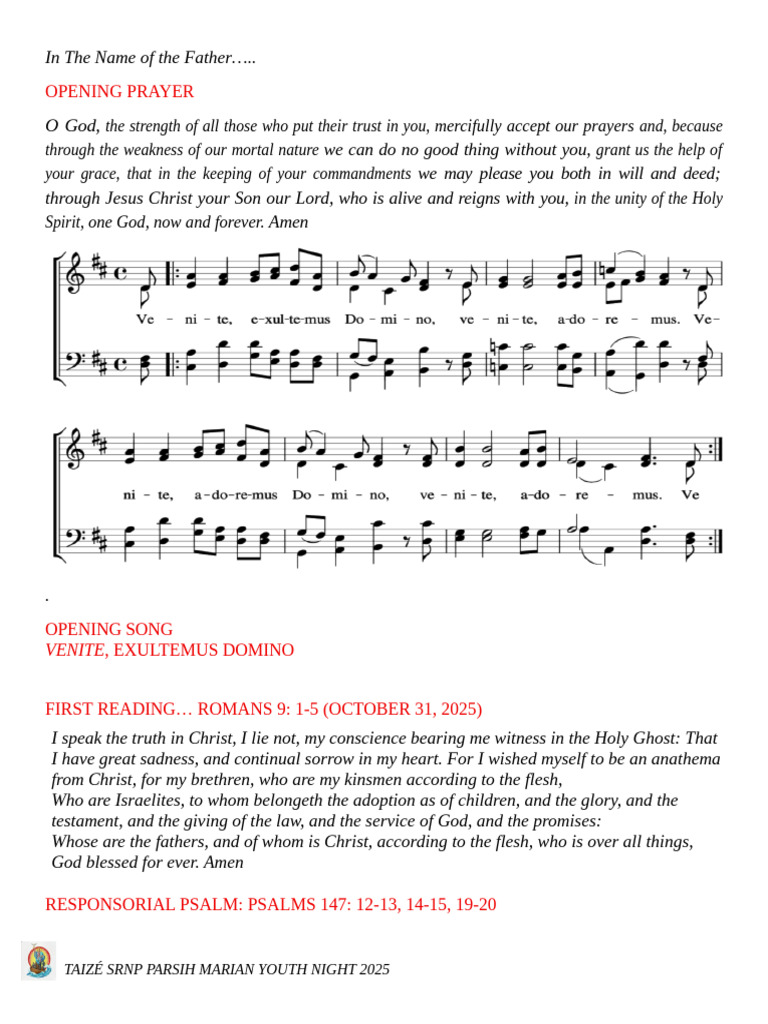 Taize SRNP Pmyn 2025 | PDF | Lord's Prayer | Religious Belief And Doctrine