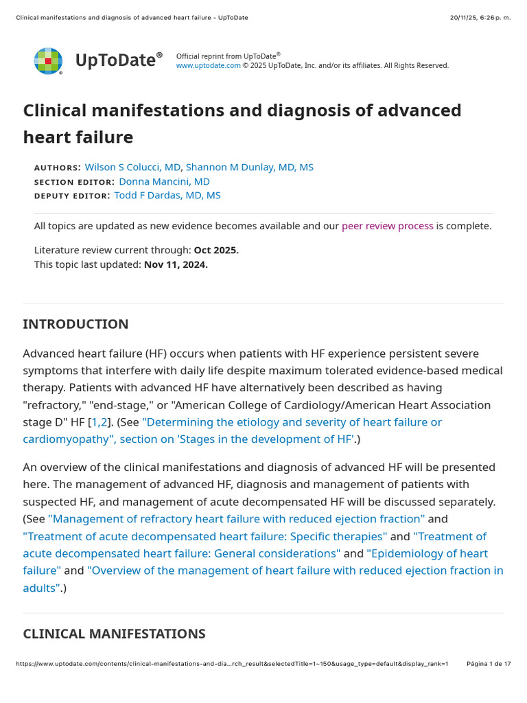 Clinical Manifestations and Diagnosis of Advanced Heart Failure ...