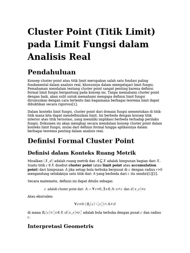 Cluster Point (Titik Limit) Pada Limit Fungsi Dalam Analisis Real | PDF