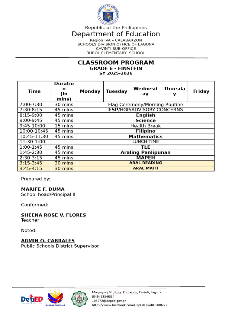 Grade 6 Classroom Program SY 2025-2026 | PDF | Republic | Asia
