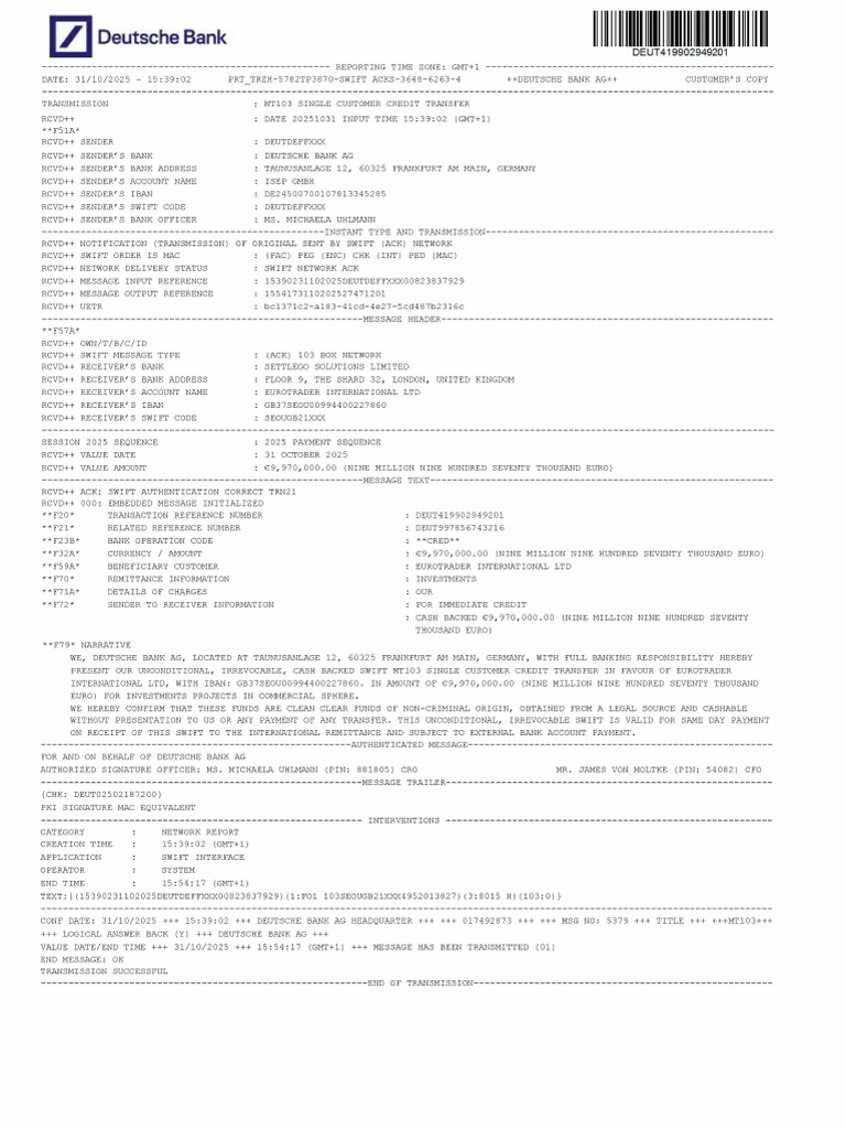 Report Mt103 202 Isep Eurotrader 31102025 2 | PDF