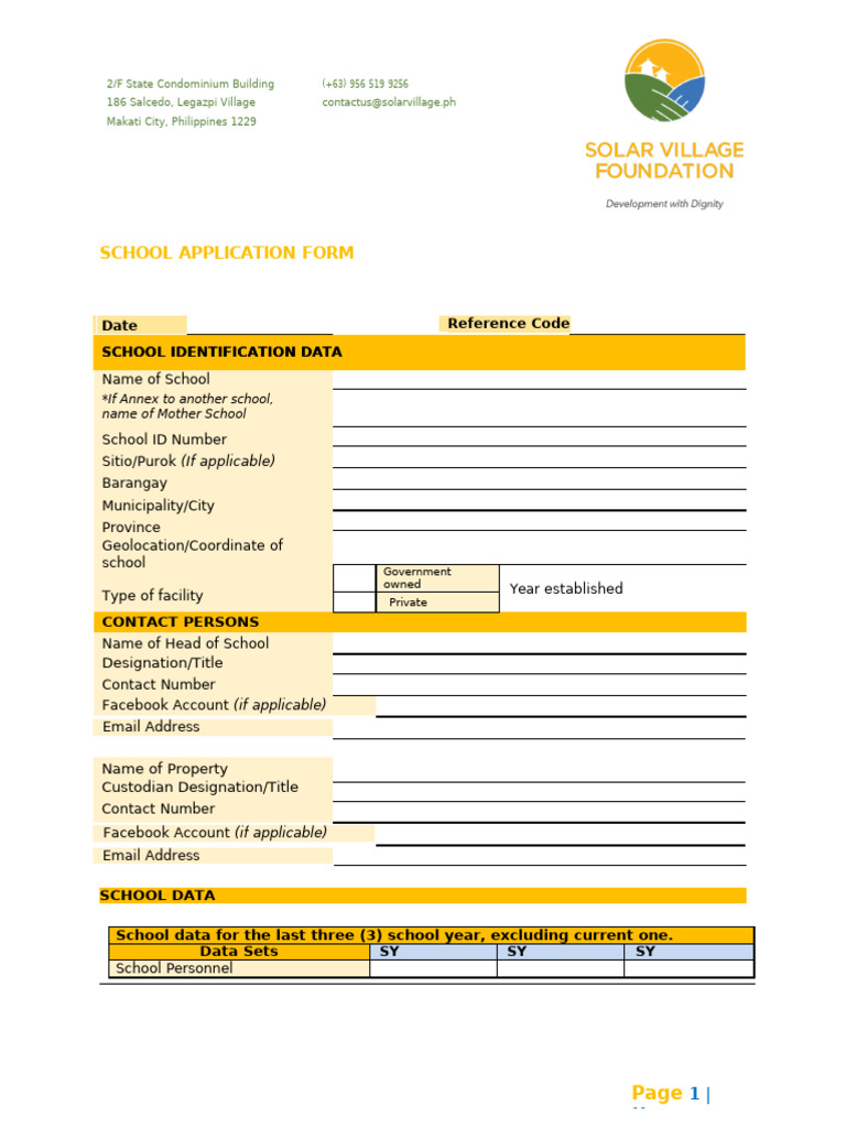 SELF SVF - School Application Form - 2025 | PDF