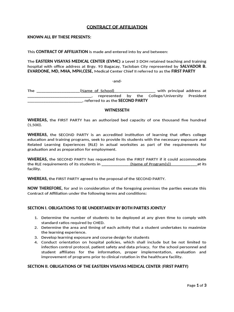Contract of Affiliation TEMPLATE 2021 | PDF | Justice | Crime & Violence