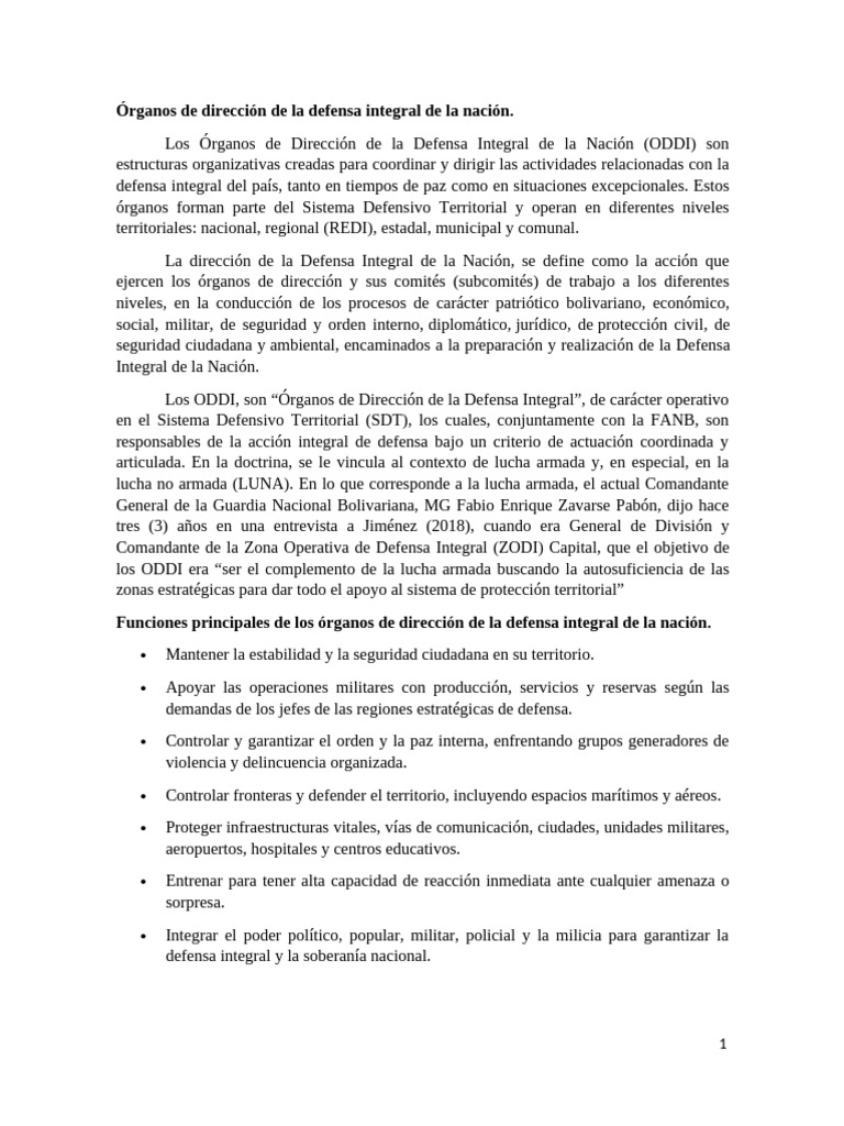 Organos de Direccion de La Defensa Integral | PDF | Gobierno