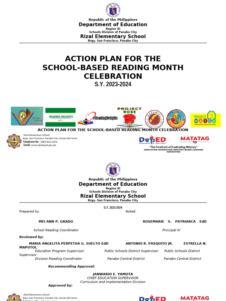 Action Plan For School Based Reading Month Celebration 2023 - 020848 ...