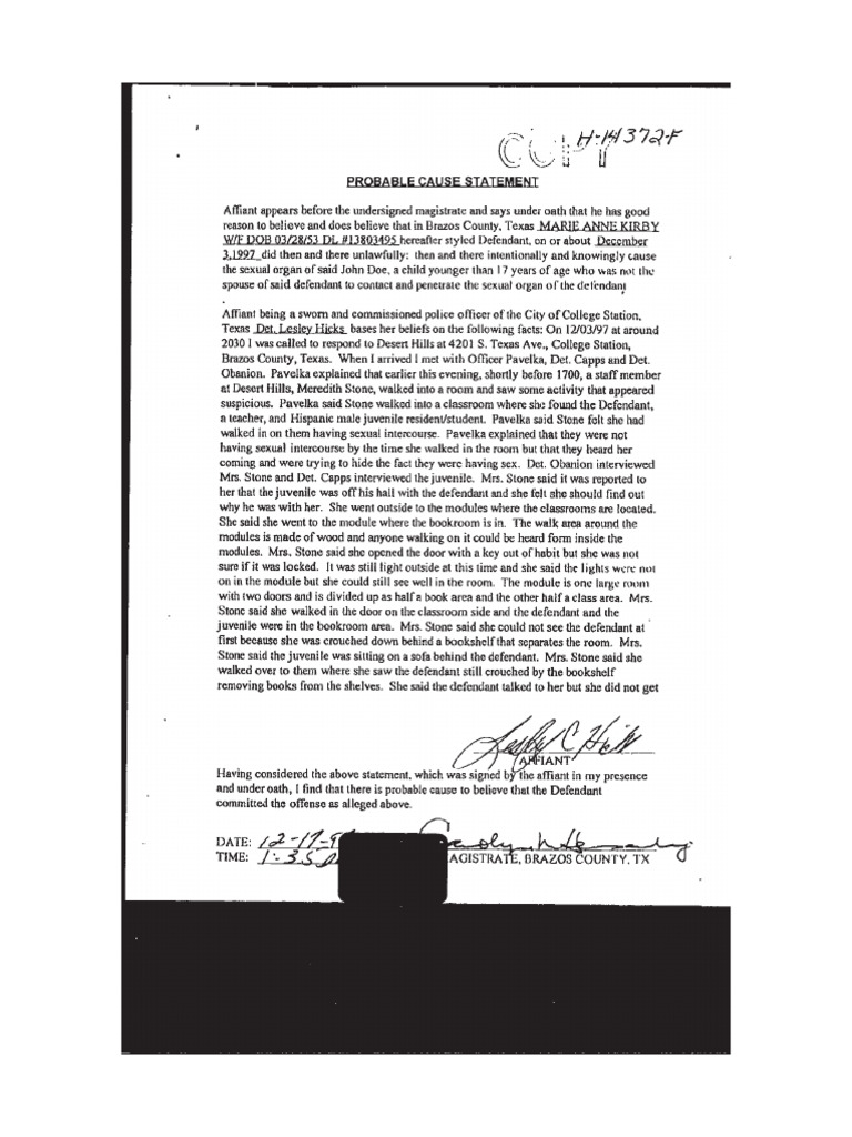Marie Kirby Original Probable Cause Statement | PDF