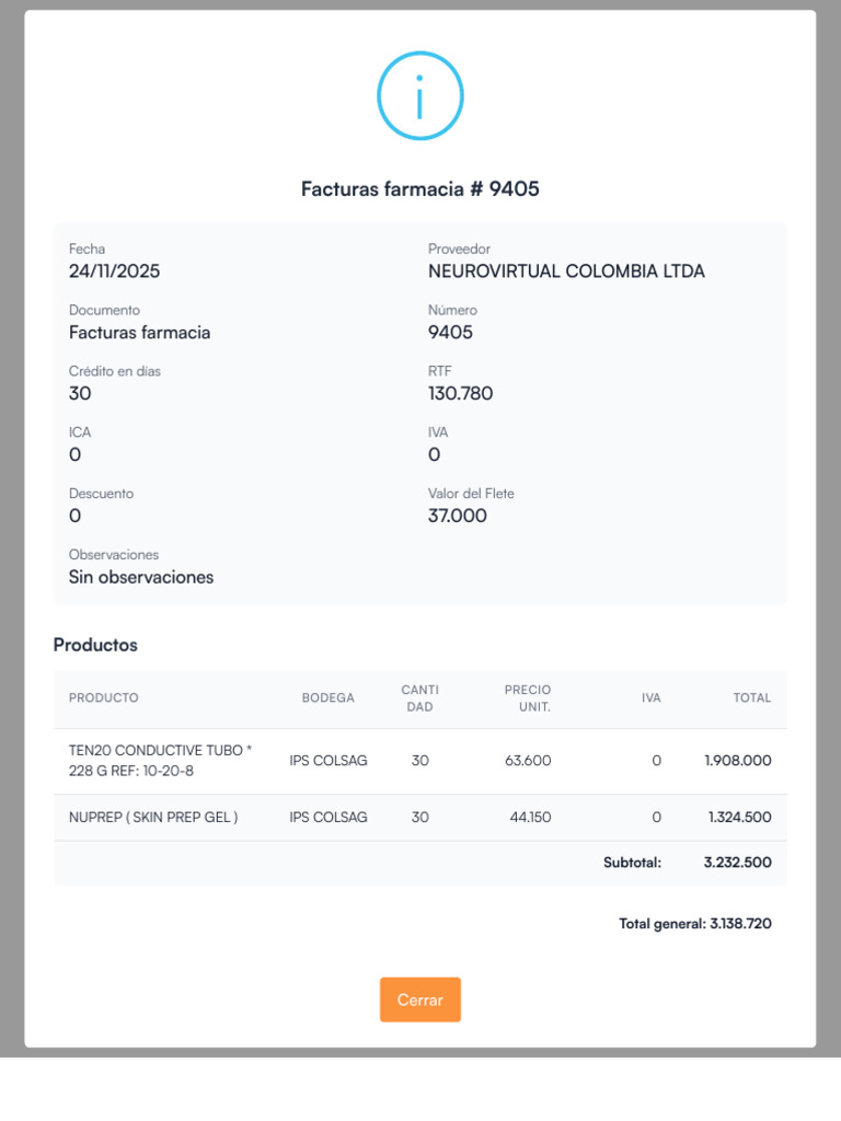 Factura Farmacia #9405 - Neurovirtual | PDF