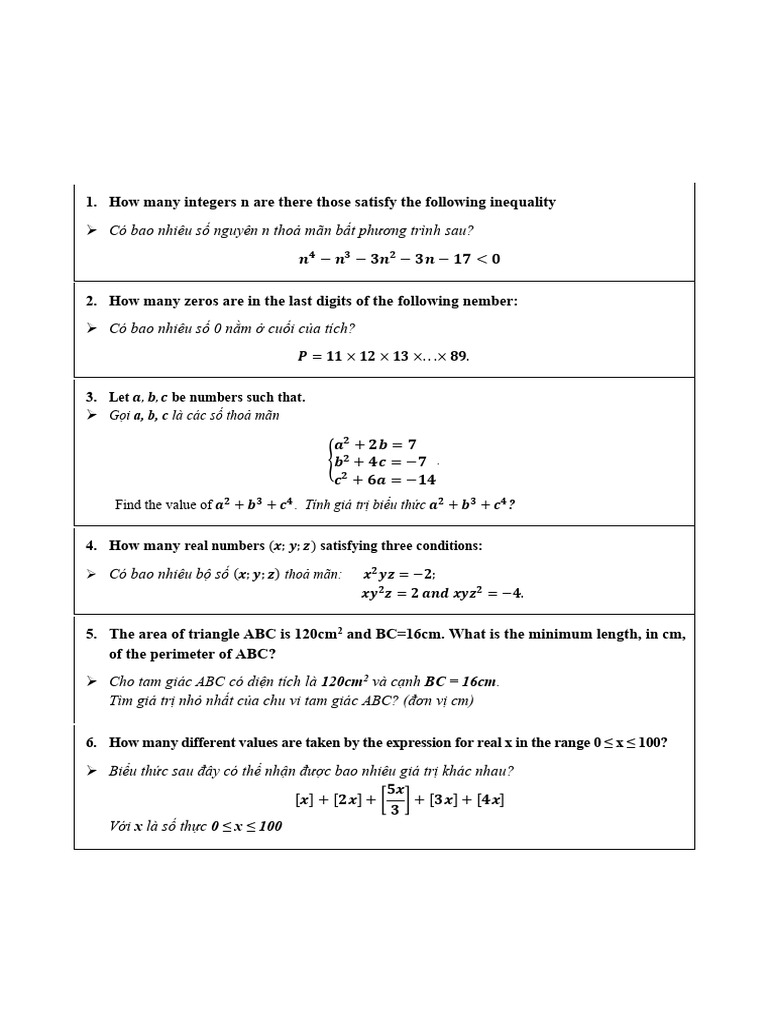 Math Competition Example Problems | PDF