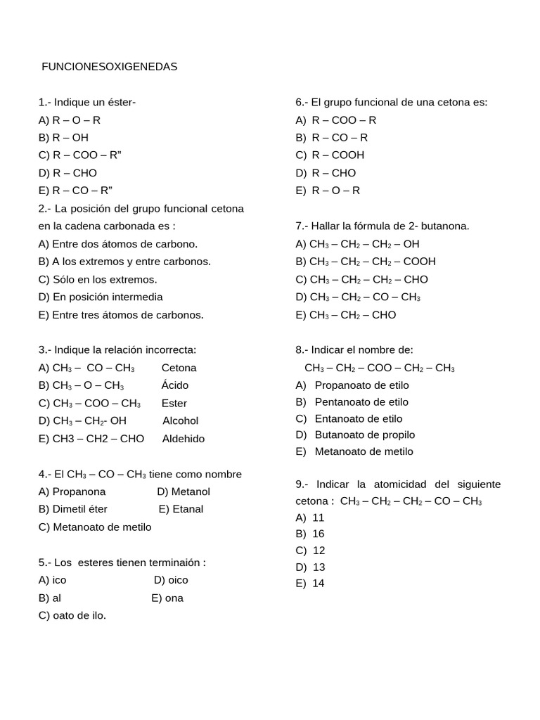 Tema #29 - Funciones Oxigenadas - Cetonas - Esteres - Eteres | PDF | Cetona | Ester