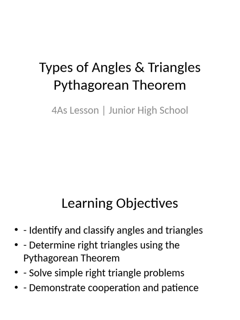 Angles Triangles Pythagorean Lesson | PDF
