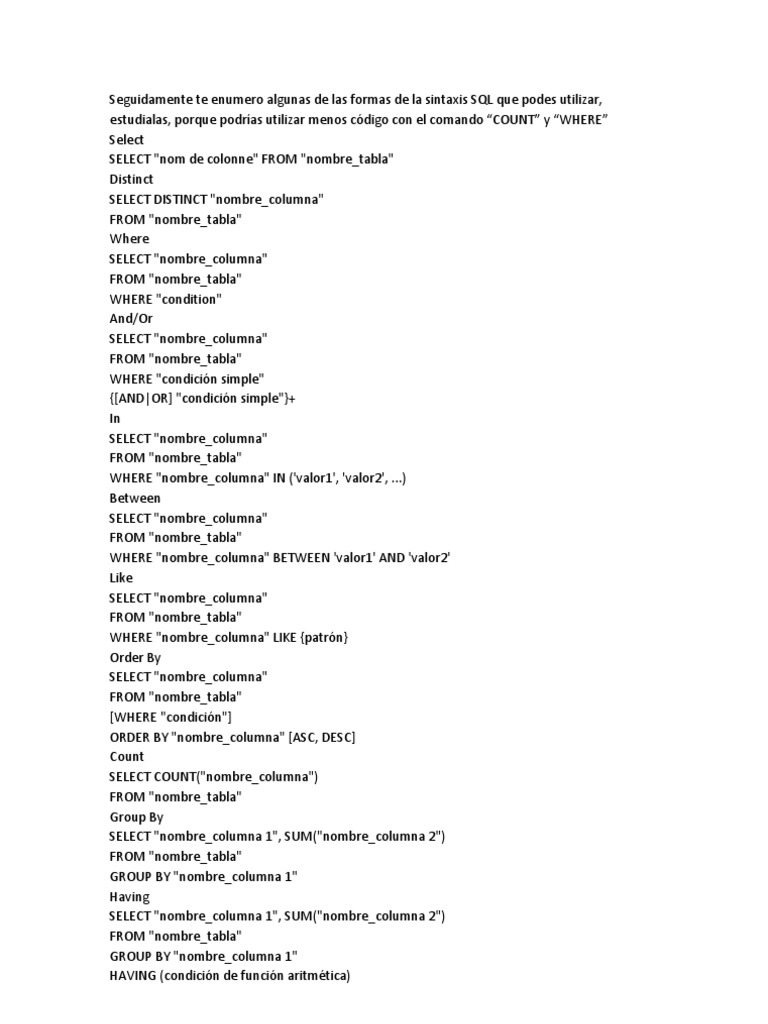 Inatruc en SQL Visual Basic | PDF | SQL | Tabla (base de datos)