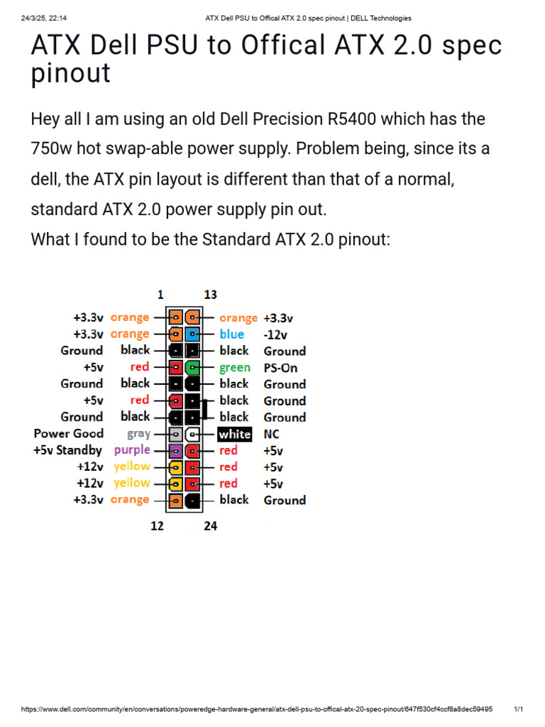 _ATX Dell PSU to Offical ATX 2.0 Spec Pinout _ DELL Technologies | PDF