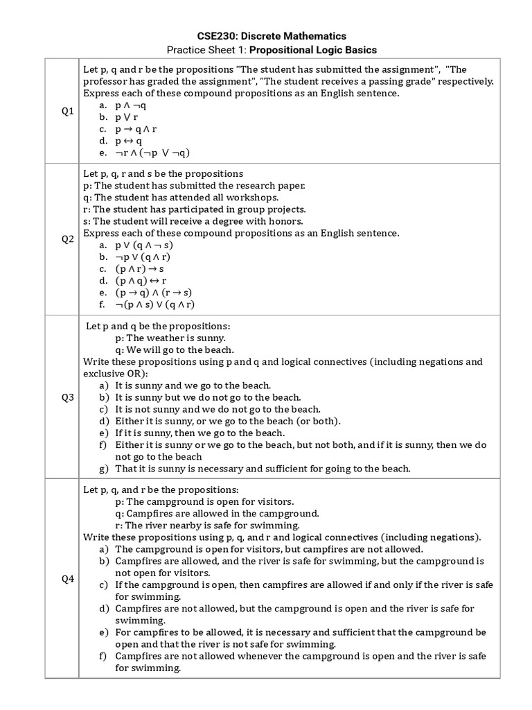 Propositional Logic Practice Sheet | PDF | If And Only If | First Order ...