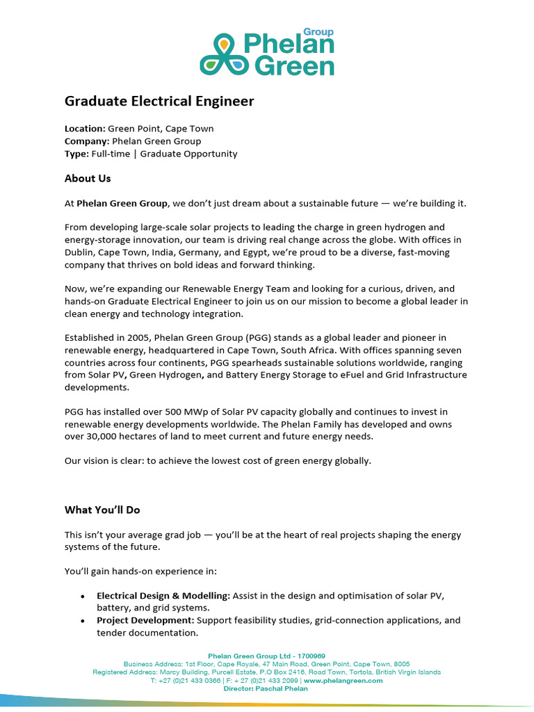 Graduate Electrical Engineer Role at PGG | PDF | Solar Power ...