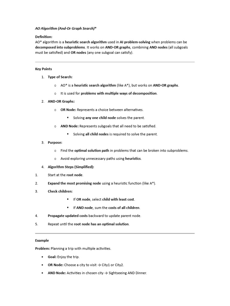 AO* Algorithm for AND-OR Graphs | PDF