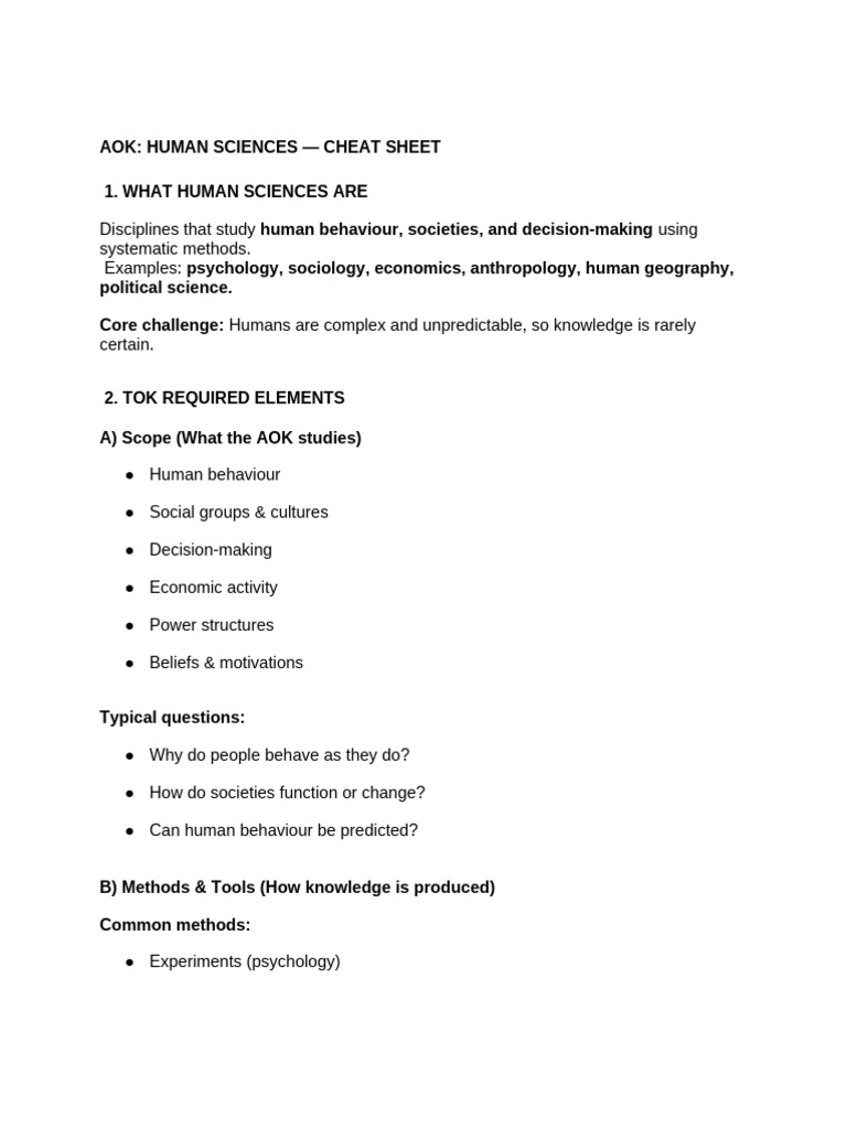 Aok - Human Sciences - Cheat Sheet | PDF | Psychology | Experiment