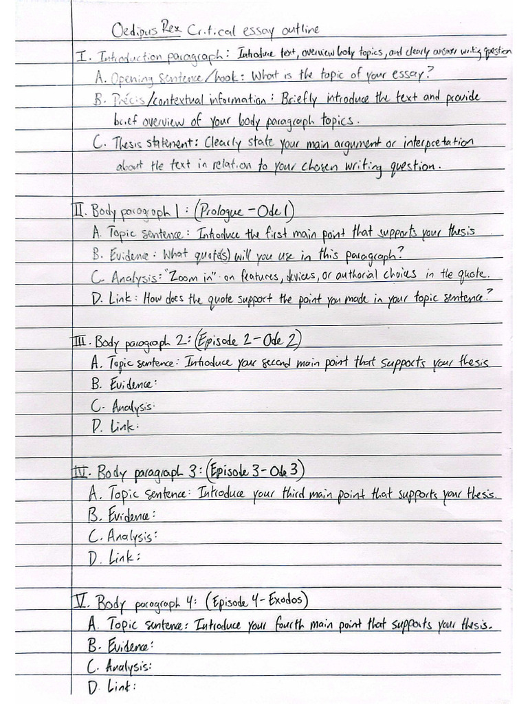 Oedipus Rex Essay Outline Structure | PDF
