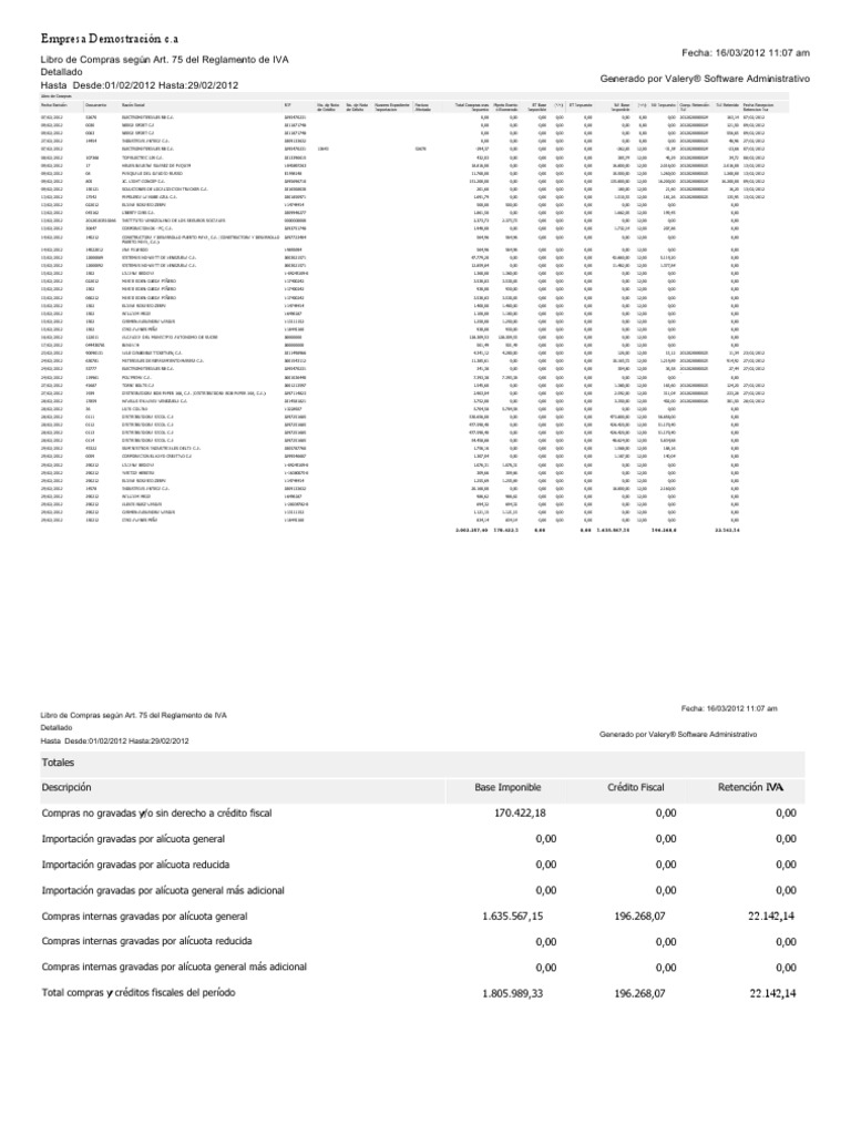 Valery Software - Libro Del IVA para Compras Según Art 75 Reglamento Ley Del IVA | Descargar ...