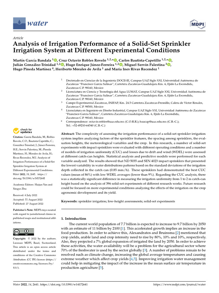 Analysis of Irrigation Performance of A Solid-Set Sprinkler | PDF ...