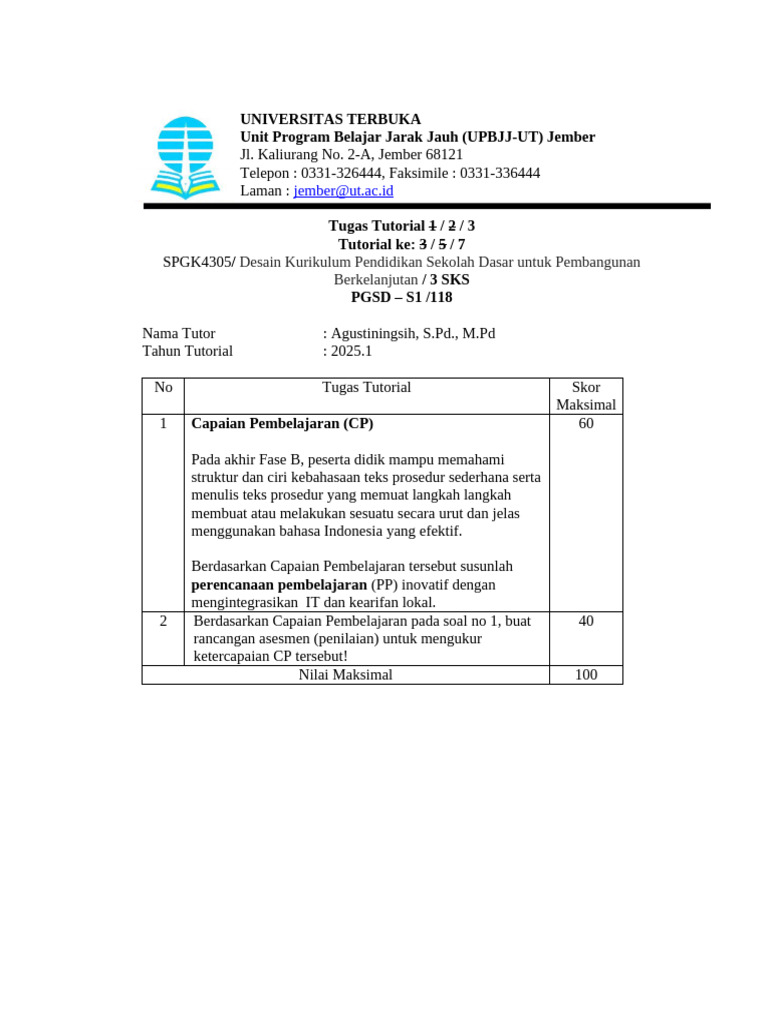 TUGAS TUTORIAL 3 Desain Kurikulum Pendidikan Sekolah Dasar Untuk Pembangunan Berkelanjutan | PDF