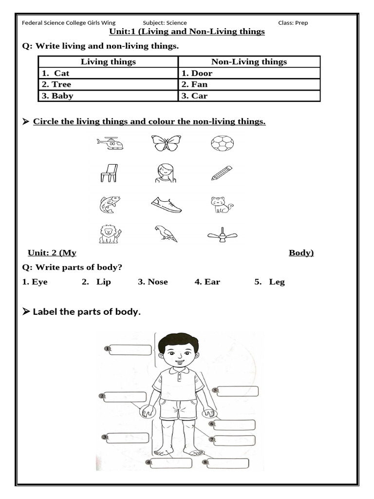 Label The Parts of Body.: Federal Science College Girls Wing Subject ...
