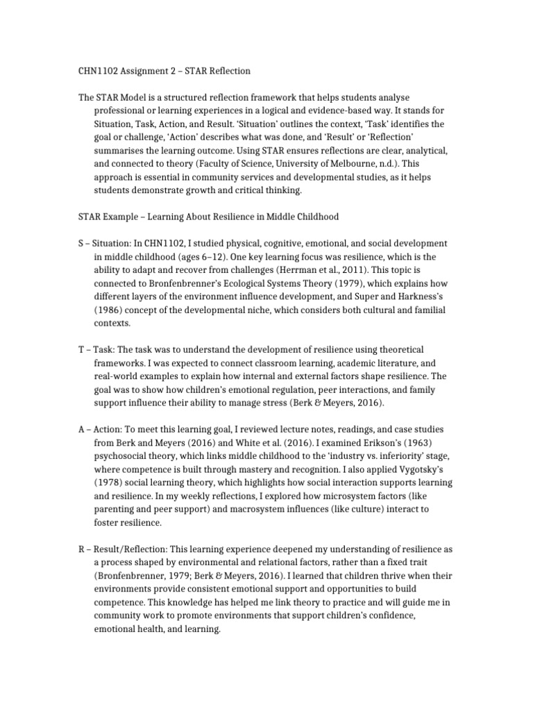 CHN1102 Assignment 2 - STAR Reflection | PDF | Psychological Resilience ...